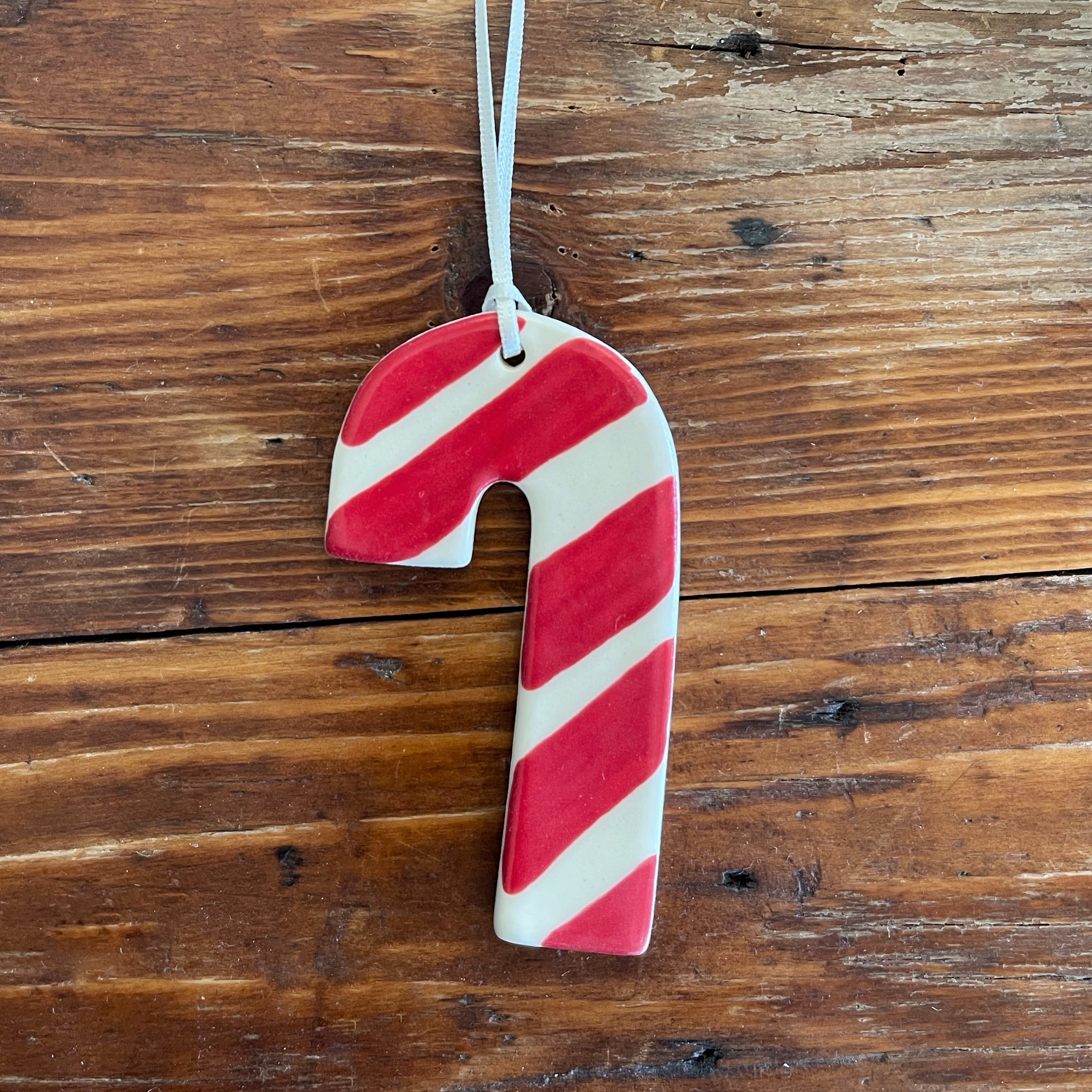 candy cane ceramic ornament – paper boat press